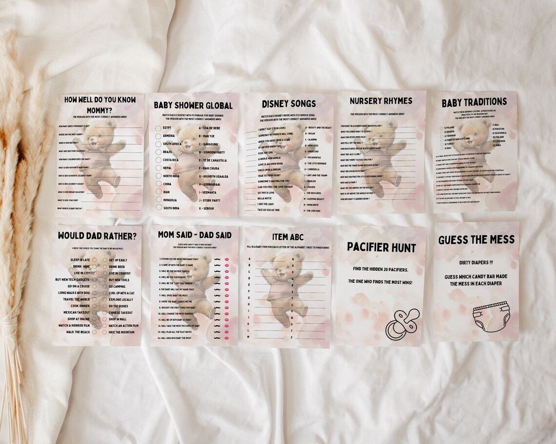 Cute Bear Baby Shower Games Printable Games Baby Shower - Etsy