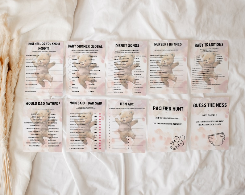 Cute Bear Baby Shower Games Printable Games Baby Shower - Etsy