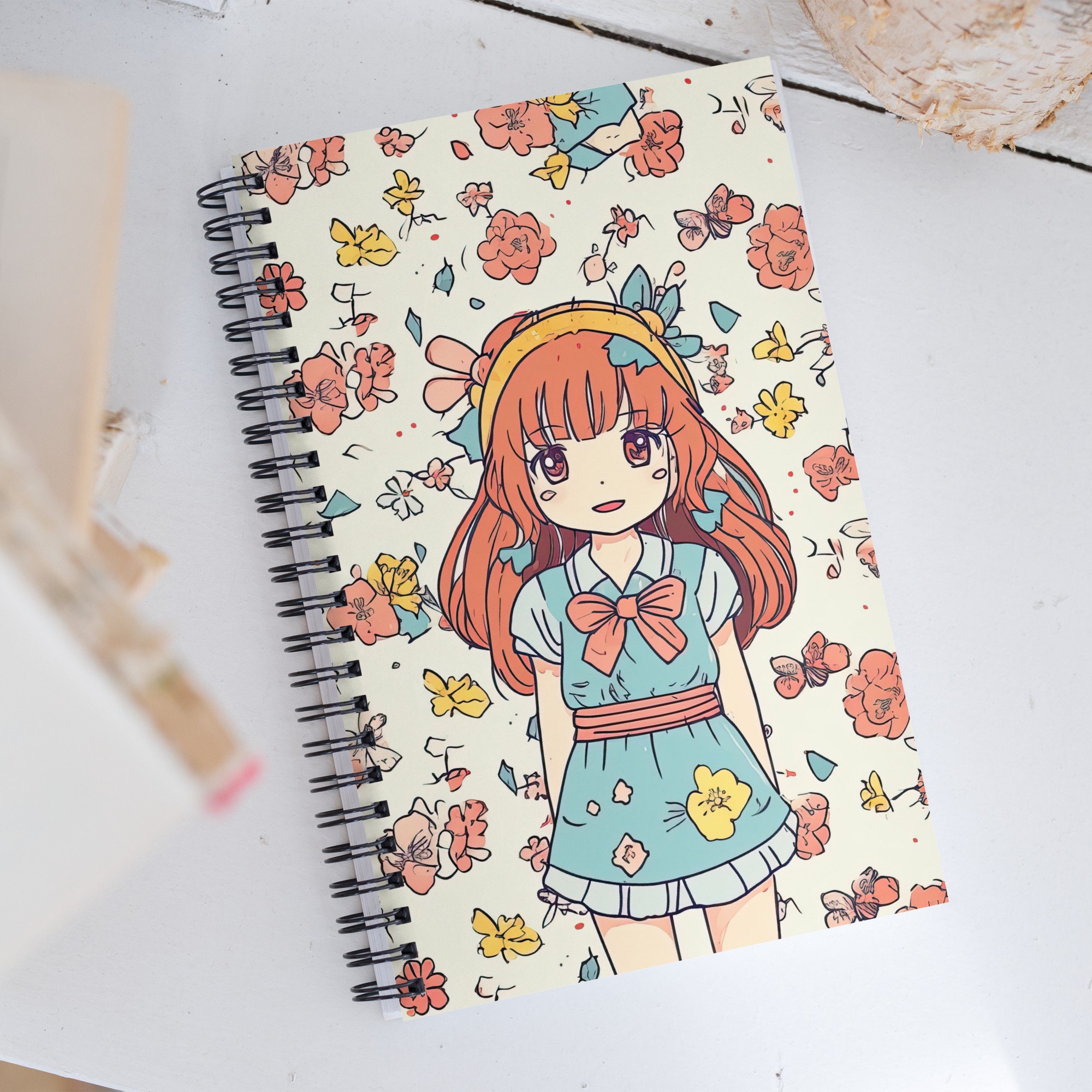 Cute Anime Girl With Flowers Spiral Notebook - Etsy