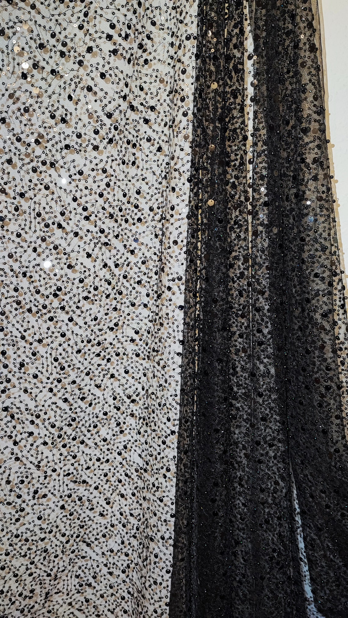 Sequin Fabric Black Embroidered Fabric Evening Wear - Etsy