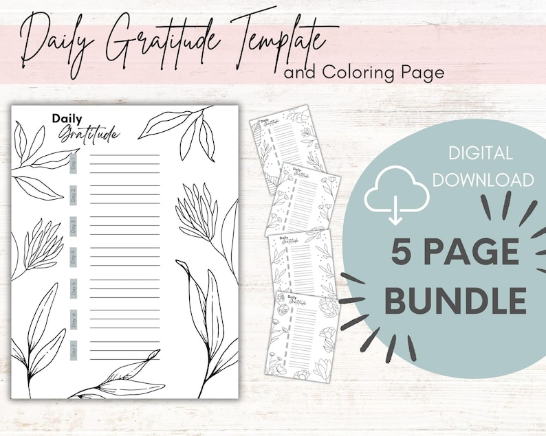 Daily Gratitude Worksheet and Coloring Page Mindfulness Worksheet ...