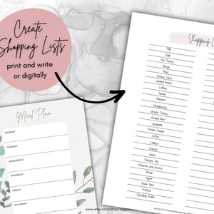 Weekly Floral Theme Meal Planner and Shopping List Printable | Meal ...