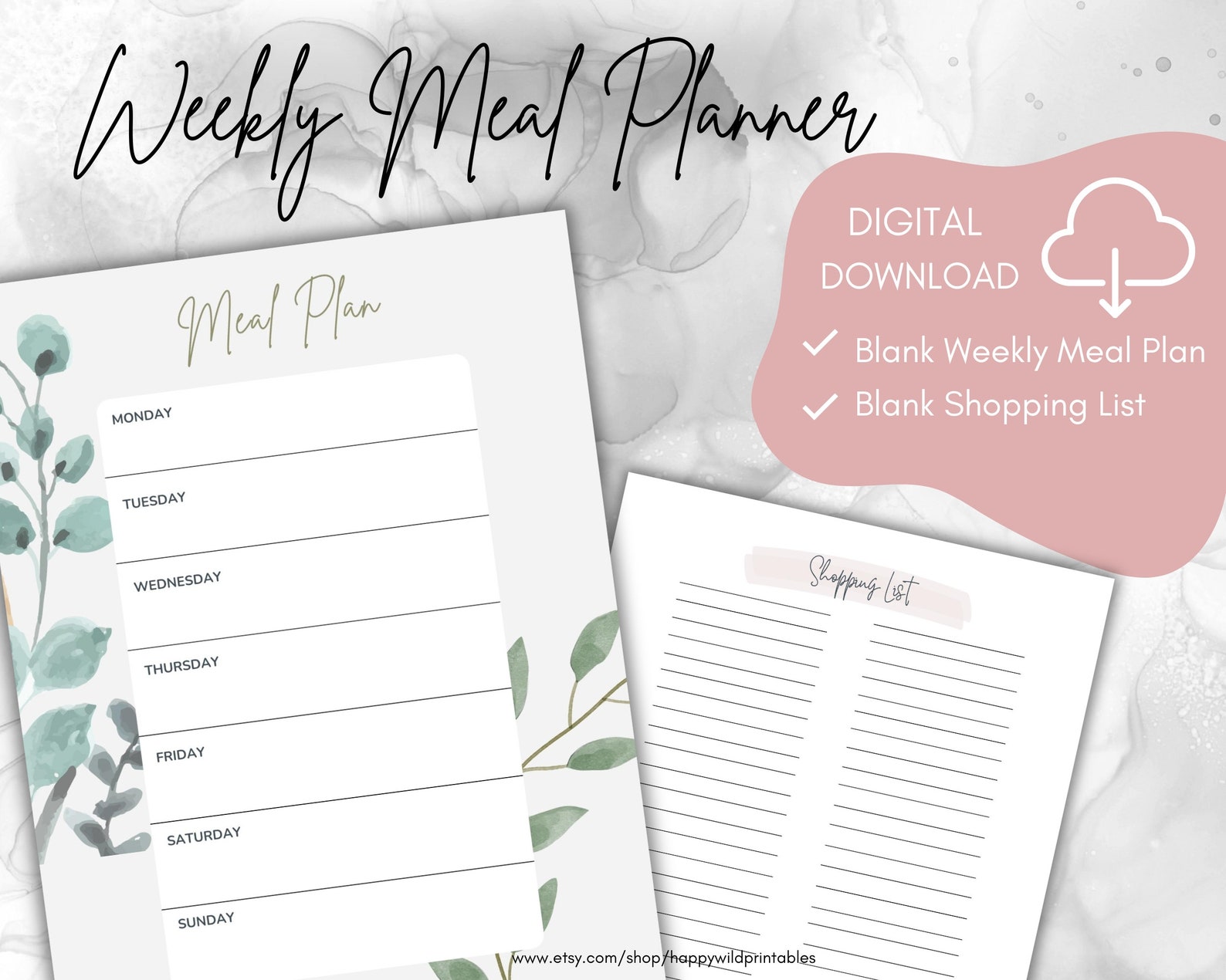 Weekly Floral Theme Meal Planner and Shopping List Printable | Meal ...