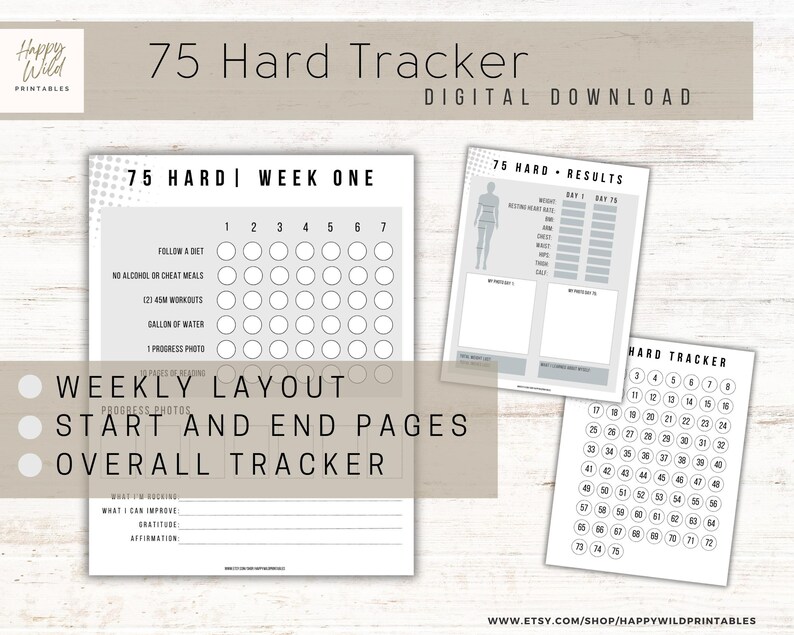 75 Hard Tracker Digital Printable Wellness Printable - Etsy