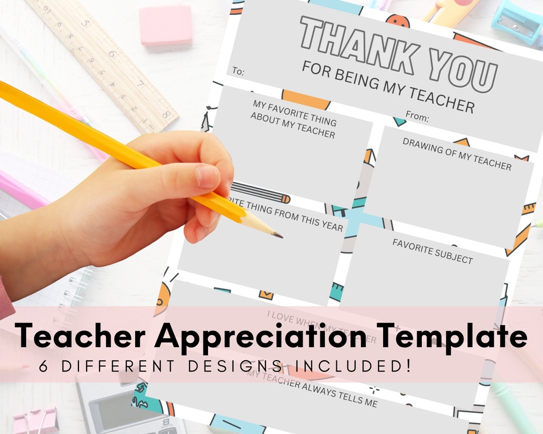 Teacher Appreciation Form for Kids | Teacher Thank You From Student - Etsy