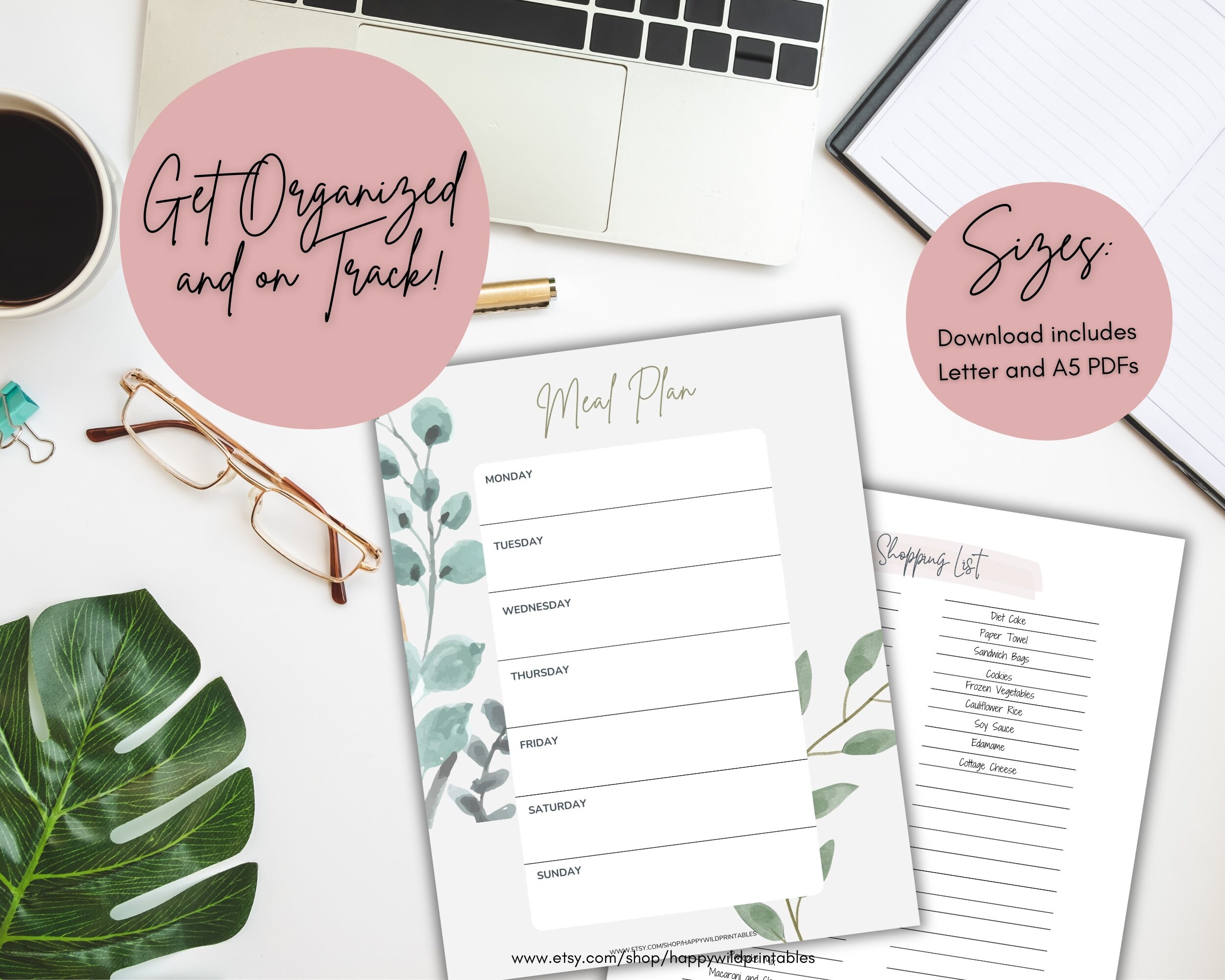 Weekly Floral Theme Meal Planner and Shopping List Printable | Meal ...