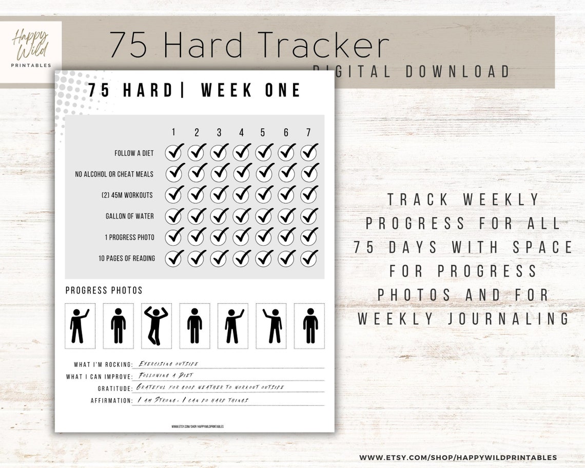 75 Hard Tracker Digital Printable Wellness Printable - Etsy