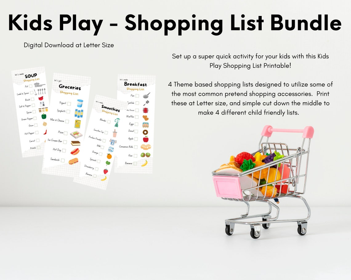 Printable Shopping List for Kids Play Store | Kids Play Grocery Store ...