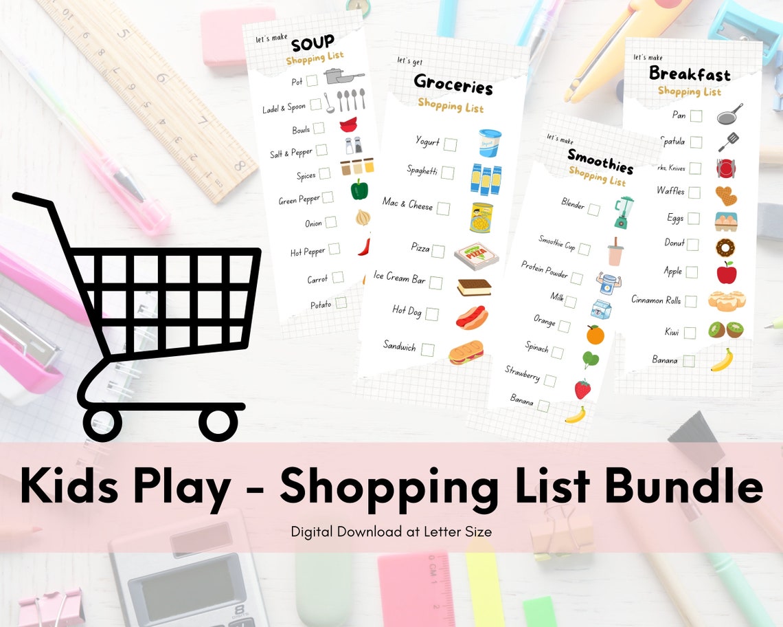 Printable Shopping List for Kids Play Store | Kids Play Grocery Store ...