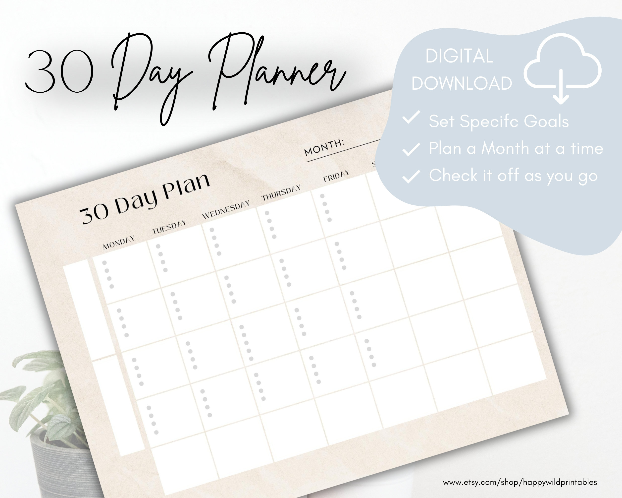 30 Day Planner Printable With Bullet List 30 Day Content Planner - Etsy ...