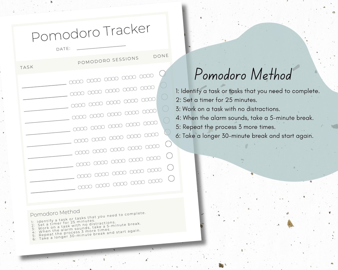 Pomodoro Task Tracker Printable | Printable Pomodoro Worksheet ...