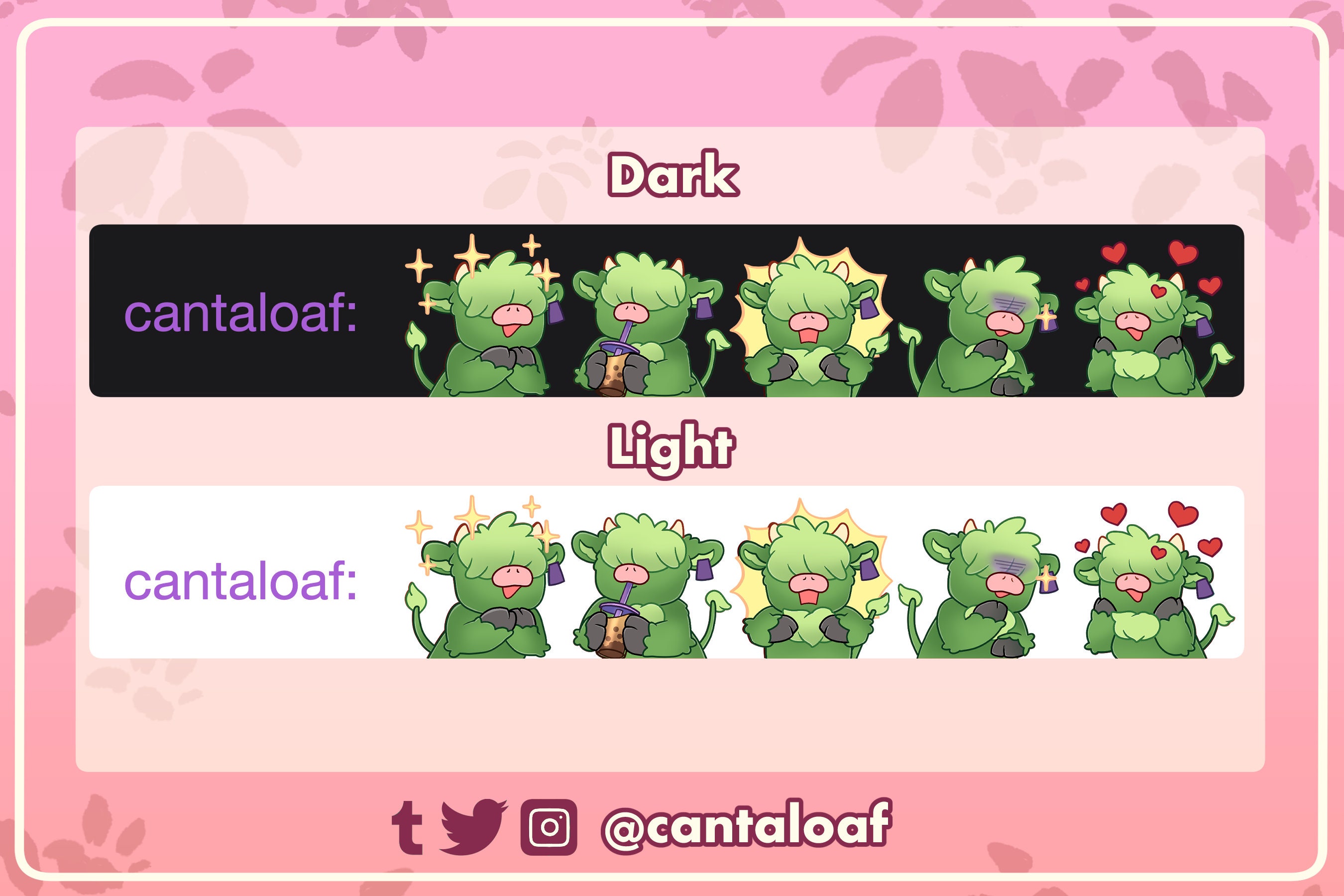 Green and White Highland Cow Emotes | 10 Cute Cow Twitch & Discord ...