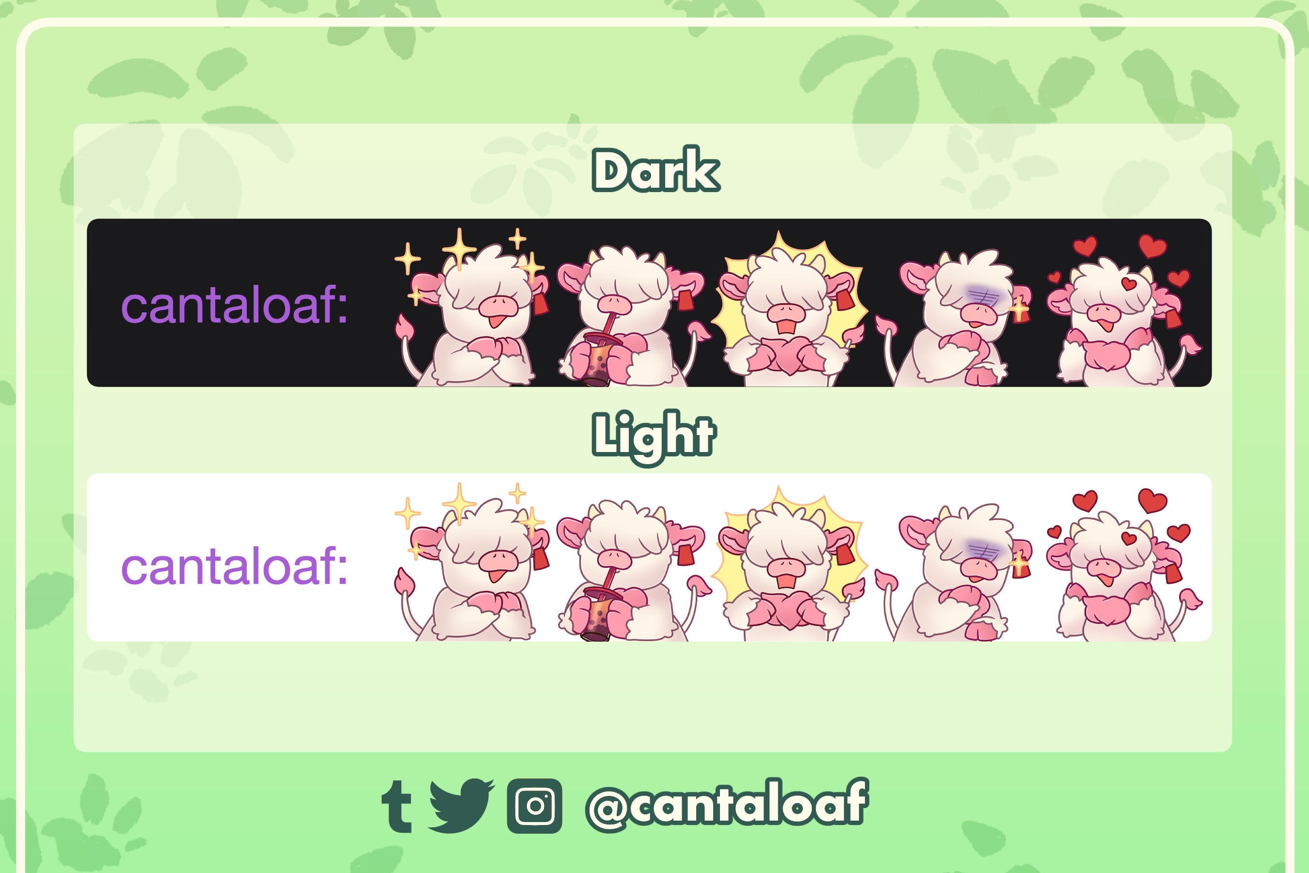 Pink and White Highland Cow Emotes | 10 Cute Cow Twitch & Discord ...