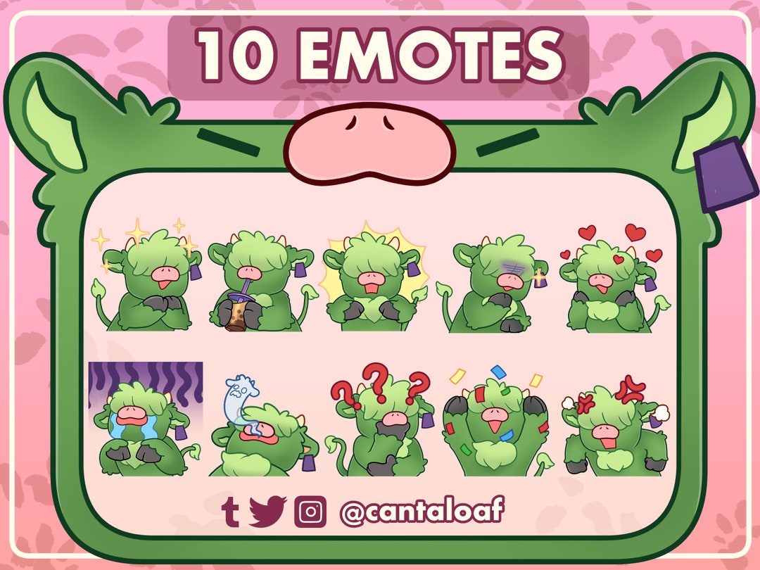 Green and White Highland Cow Emotes | 10 Cute Cow Twitch & Discord ...