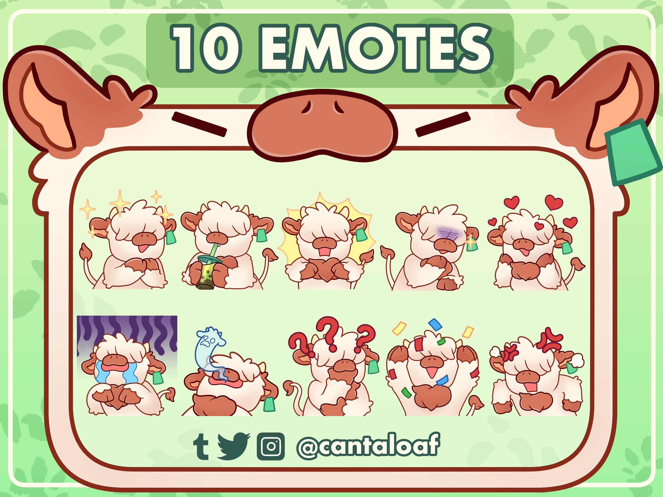 Brown and White Highland Cow Emotes | 10 Cute Cow Twitch & Discord ...