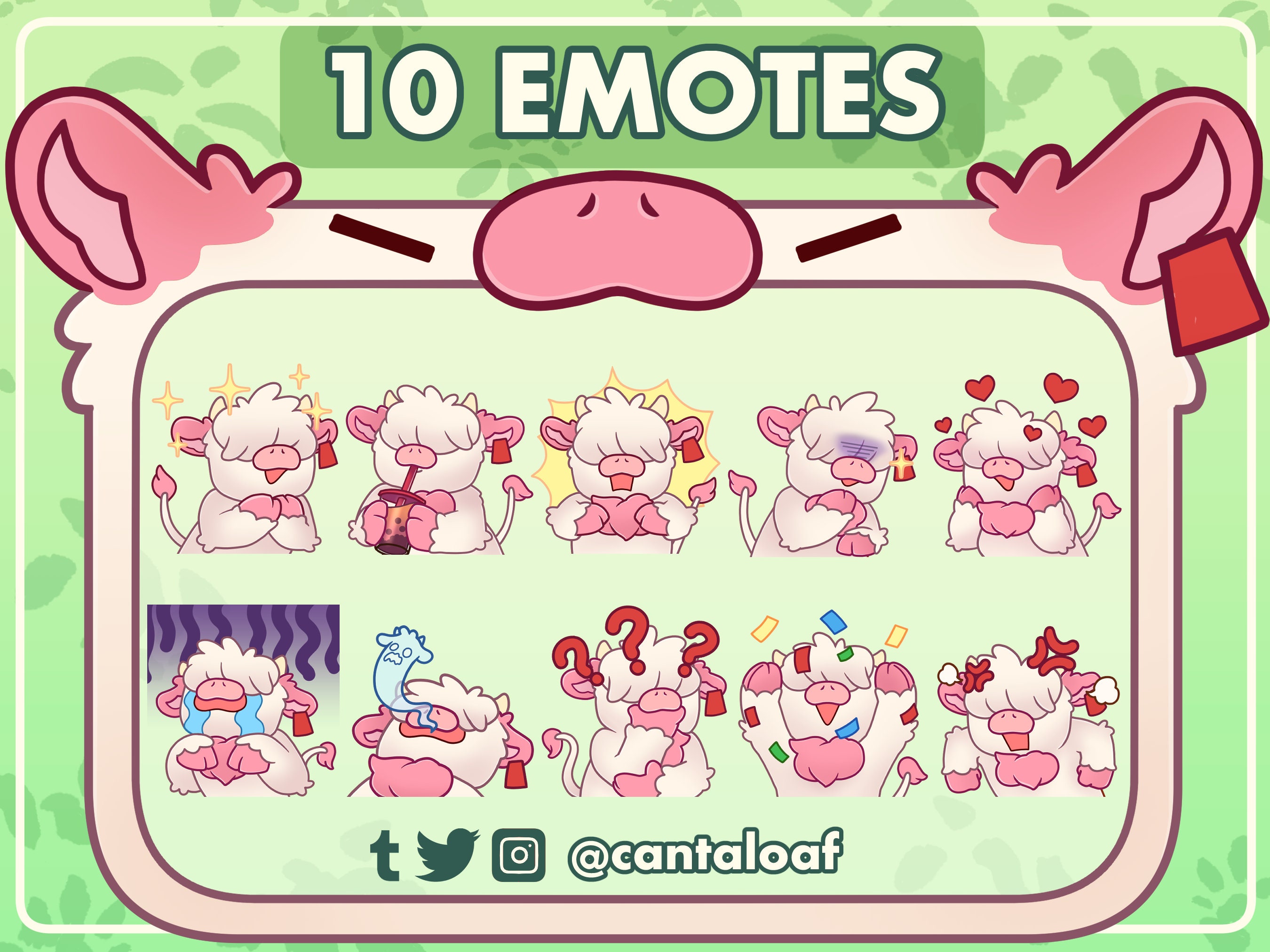 Pink and White Highland Cow Emotes | 10 Cute Cow Twitch & Discord ...