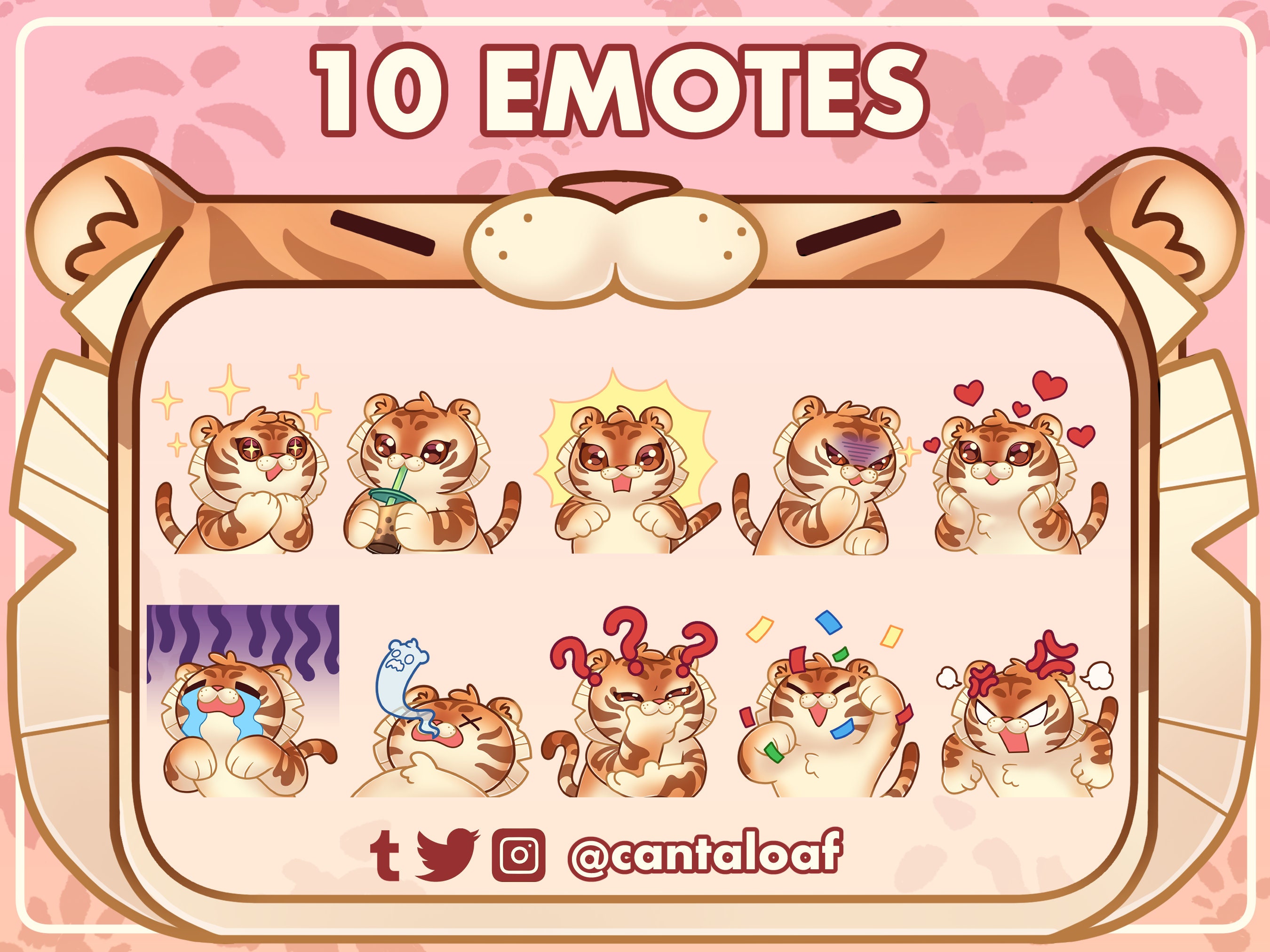 Orange Tiger Emotes | 10 Cute Tiger Twitch & Discord Emotes - Etsy