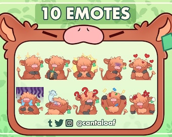 Brown and White Highland Cow Emotes 10 Cute Cow Twitch & Discord Emotes ...
