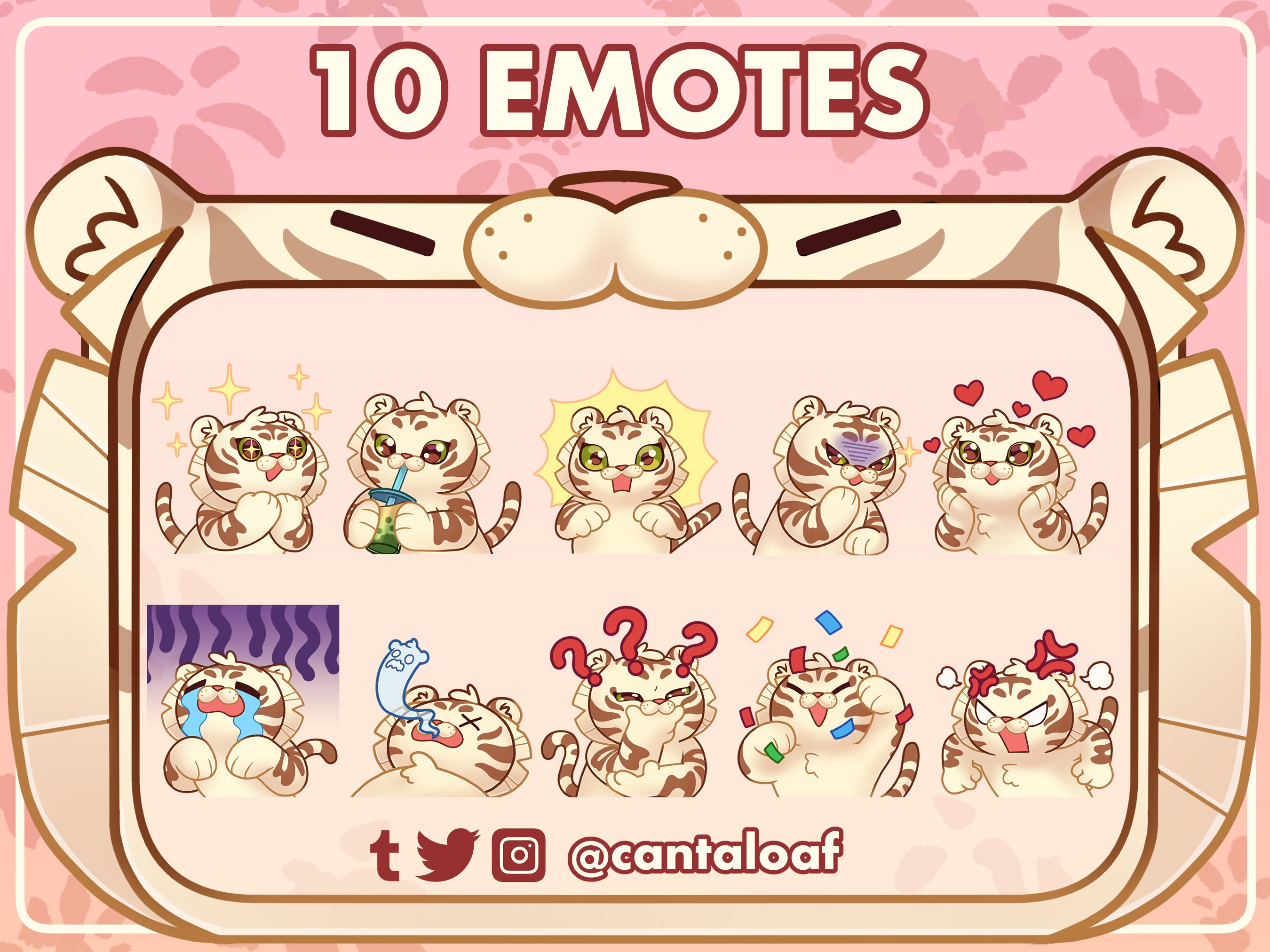 White Tiger Emotes 10 Cute Tiger Twitch & Discord Emotes - Etsy
