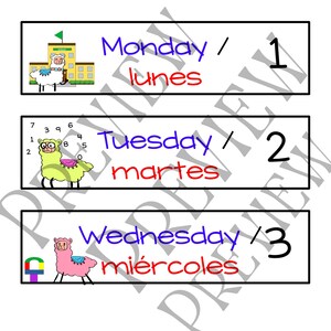 Days of the Week Labels Llamas (bilingual) - Etsy