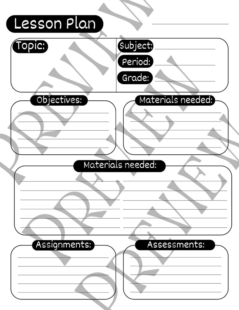 Blank Lesson Plan Template Printable Home School Teacher Planner Daily ...