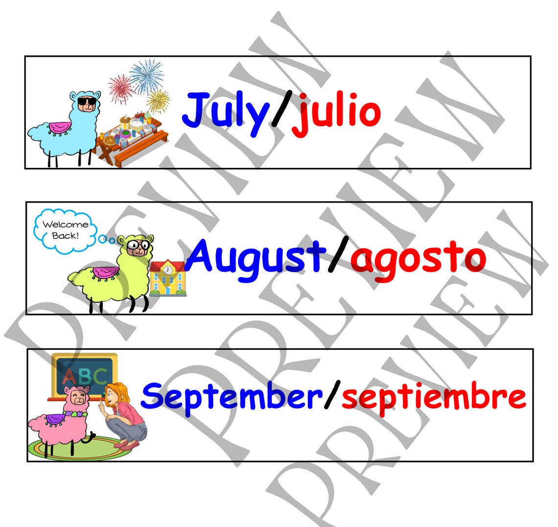 Months of the Week Labels Llamas (bilingual) - Etsy