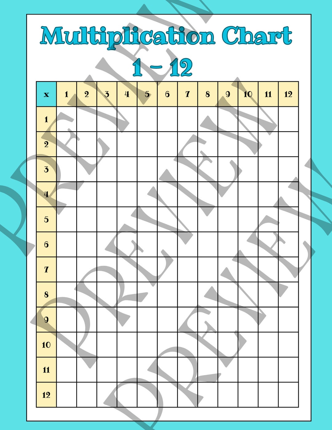 Blank Multiplication Table Practice Sheet 1-12 Multiplication Chart ...