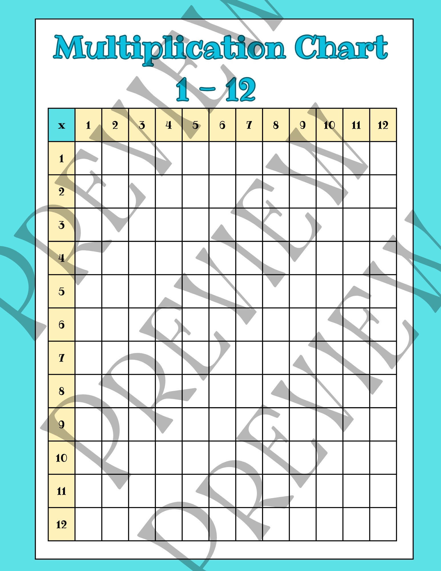 Blank Multiplication Table Practice Sheet 1-12 Multiplication Chart ...