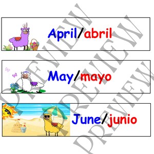 Months of the Week Labels Llamas (bilingual) - Etsy