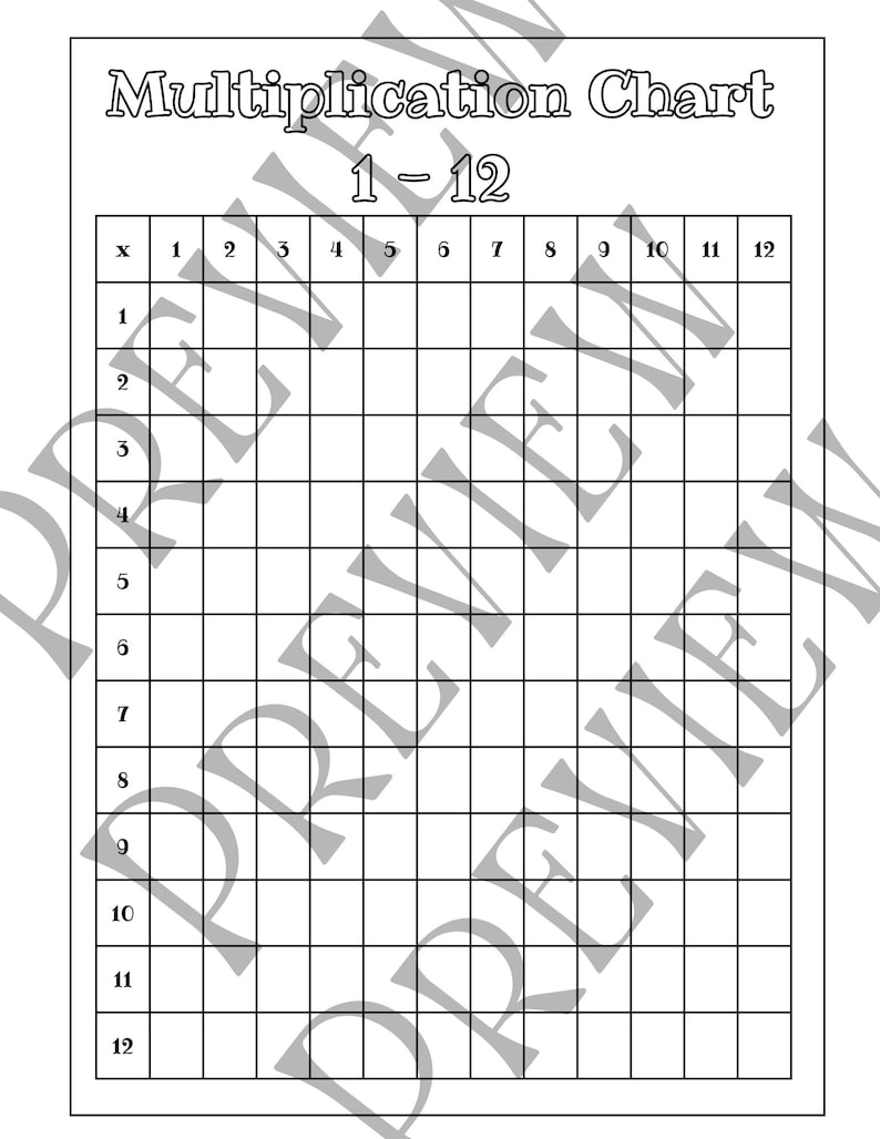 Blank Multiplication Table Practice Sheet 1-12 Multiplication Chart ...