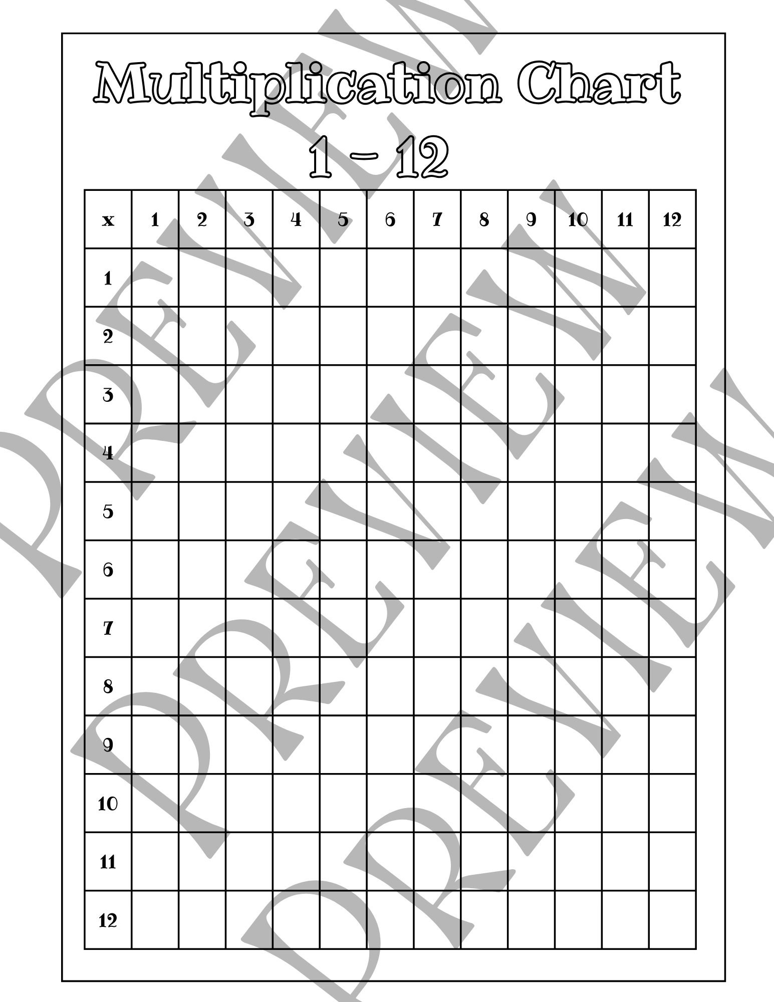 Blank Multiplication Table Practice Sheet 1-12 Multiplication Chart ...