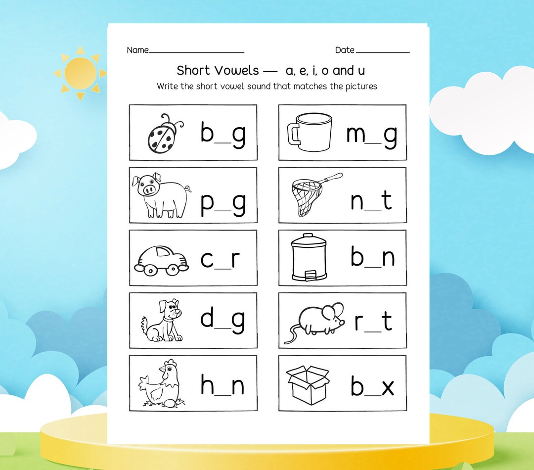 Short Vowels Learning Activity Printable A4 Pdf Activity for - Etsy