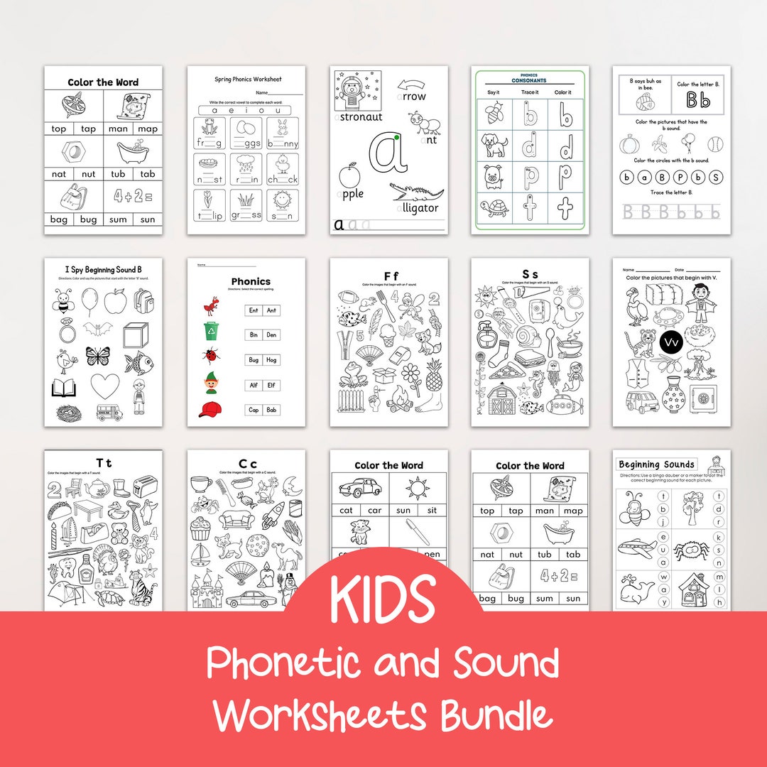 Kids Phonetic Bundle Worksheets, 15+ Home School Printables, Phonics ...