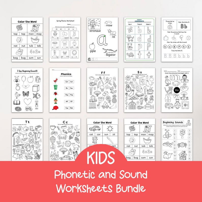 Kids Phonetic Bundle Worksheets, 15+ Home School Printables, Phonics ...