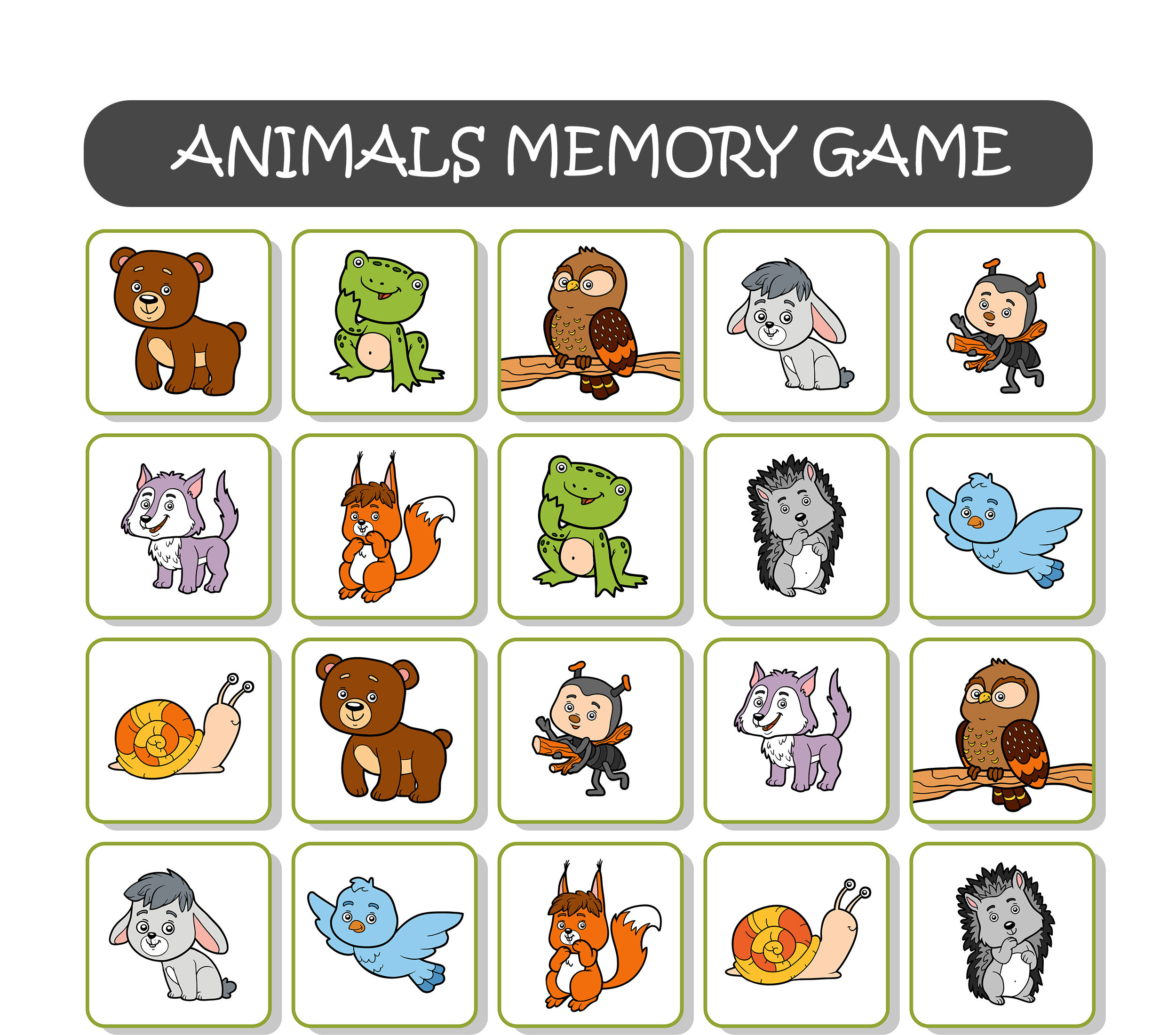 Memory Game Flash Card Bundle for Kids, Animals Drawing Worksheets ...