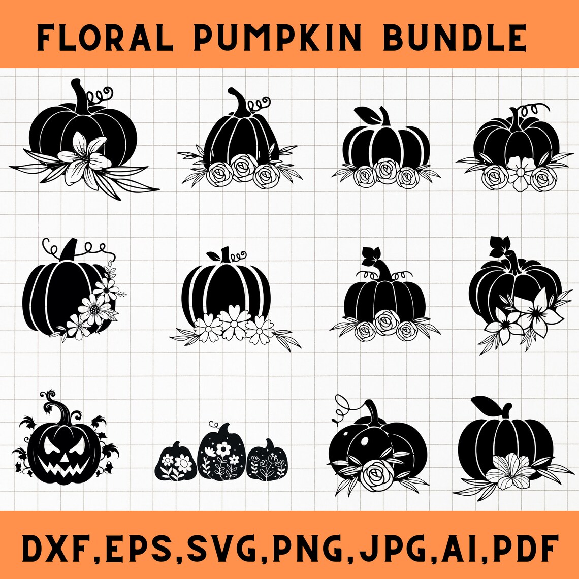 Floral Pumpkin SVG Bundle, Halloween, Fall (digital Files) - Etsy