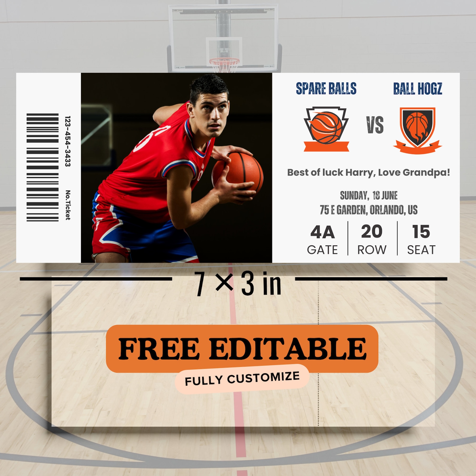 Custom Basketball Ticket Template Fake, Basketball Gift Ticket, Sports ...