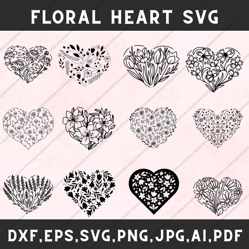 Flower Heart Svg - Etsy