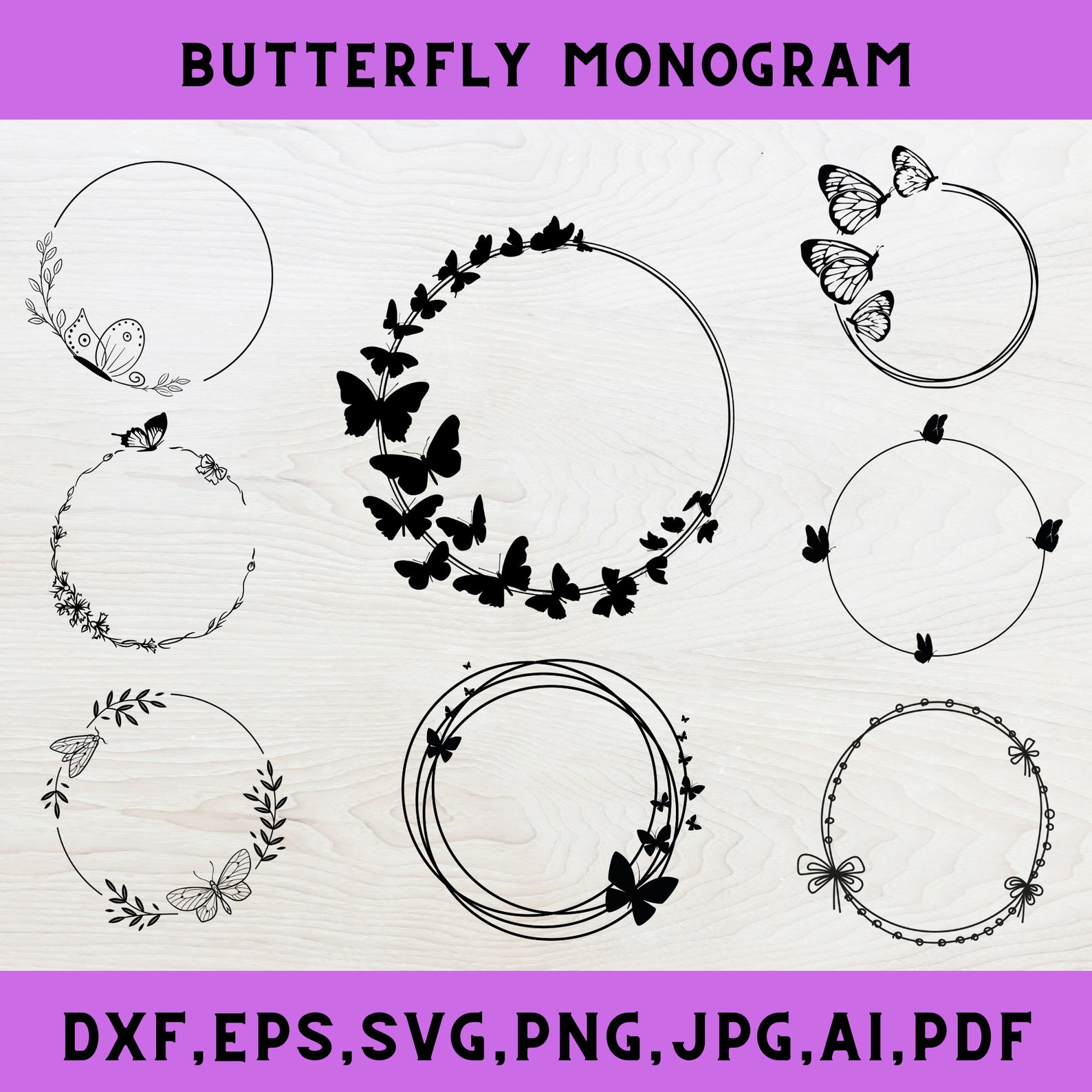 Butterfly Wreath Svg, Butterfly Flower Wreath Svg, Butterfly Monogram ...