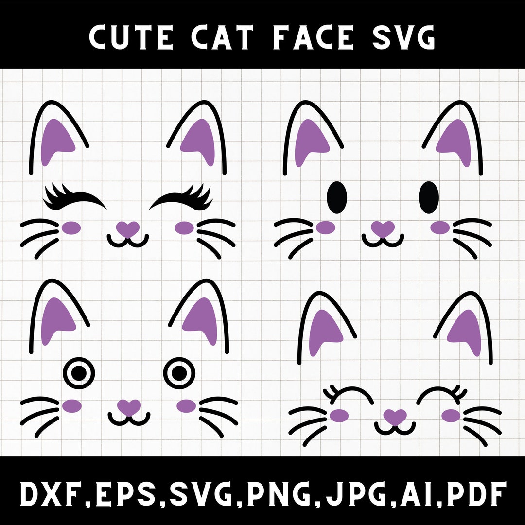 Cute Cat Face SVG, Kitten Silhouette, Eyelashes (digital Files) - Etsy