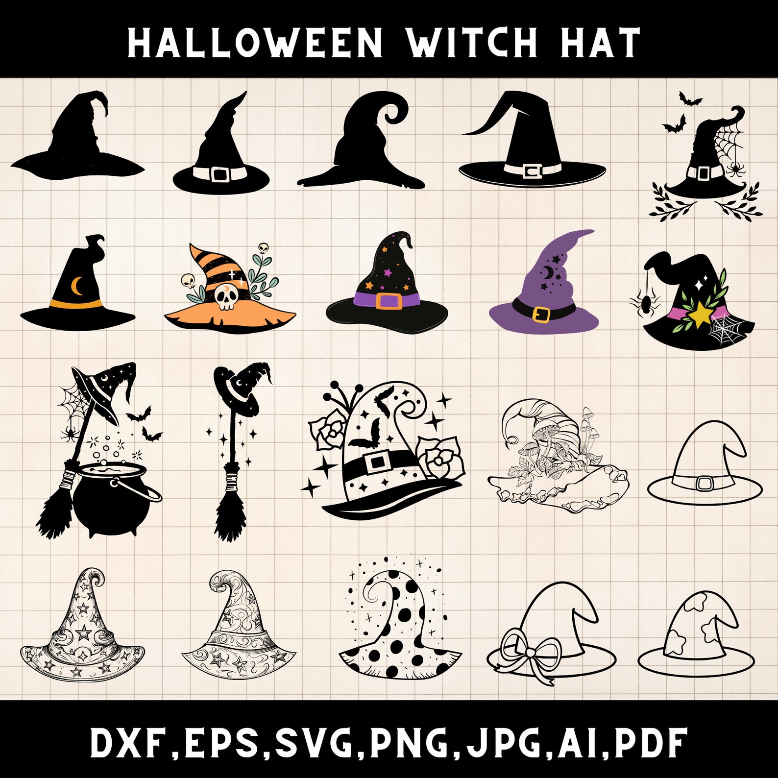 Witch Hat Svg, Halloween Witch Hat Svg, Witch Hat Silhouette, Witch Hat ...
