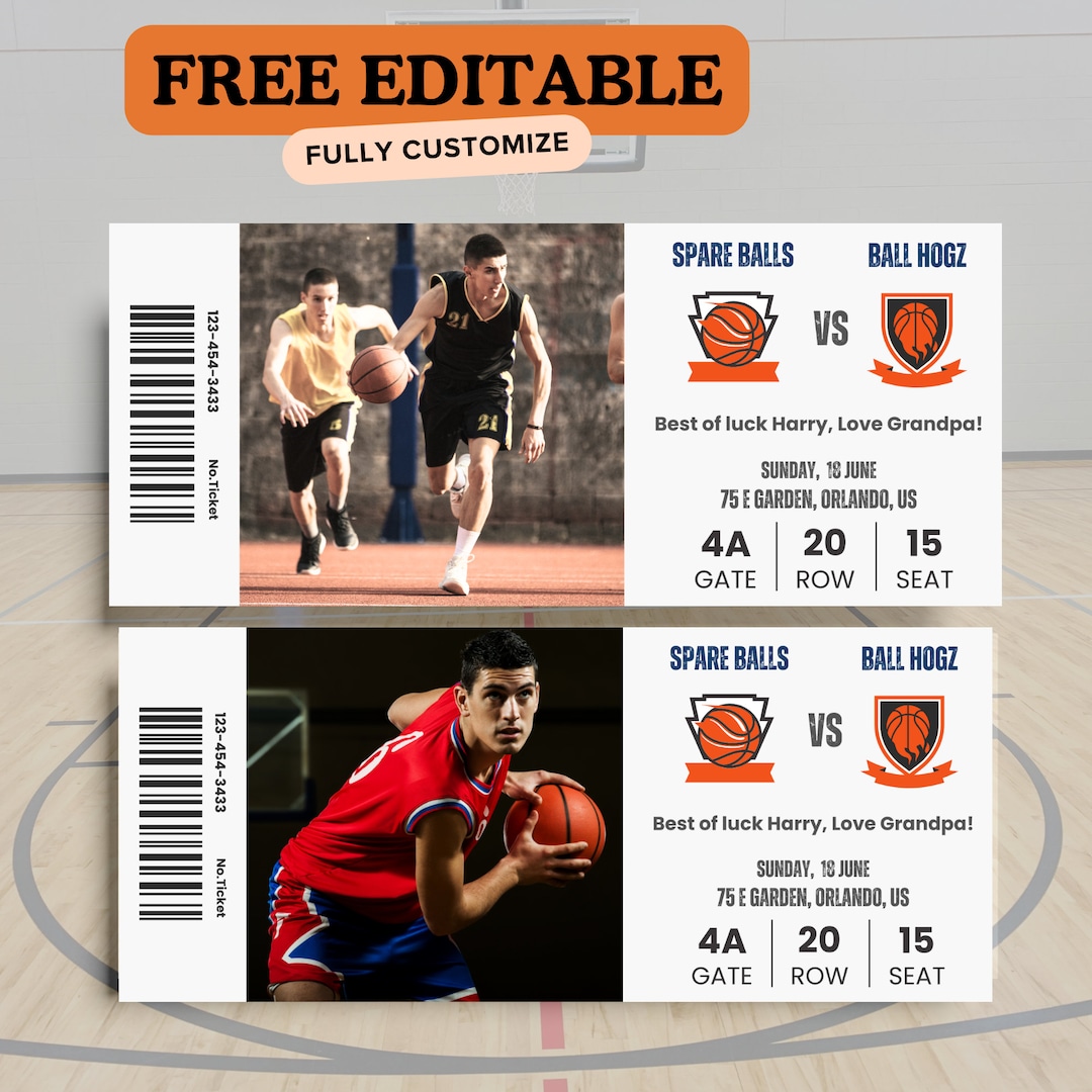 Custom Basketball Ticket Template Fake, Basketball Gift Ticket, Sports ...