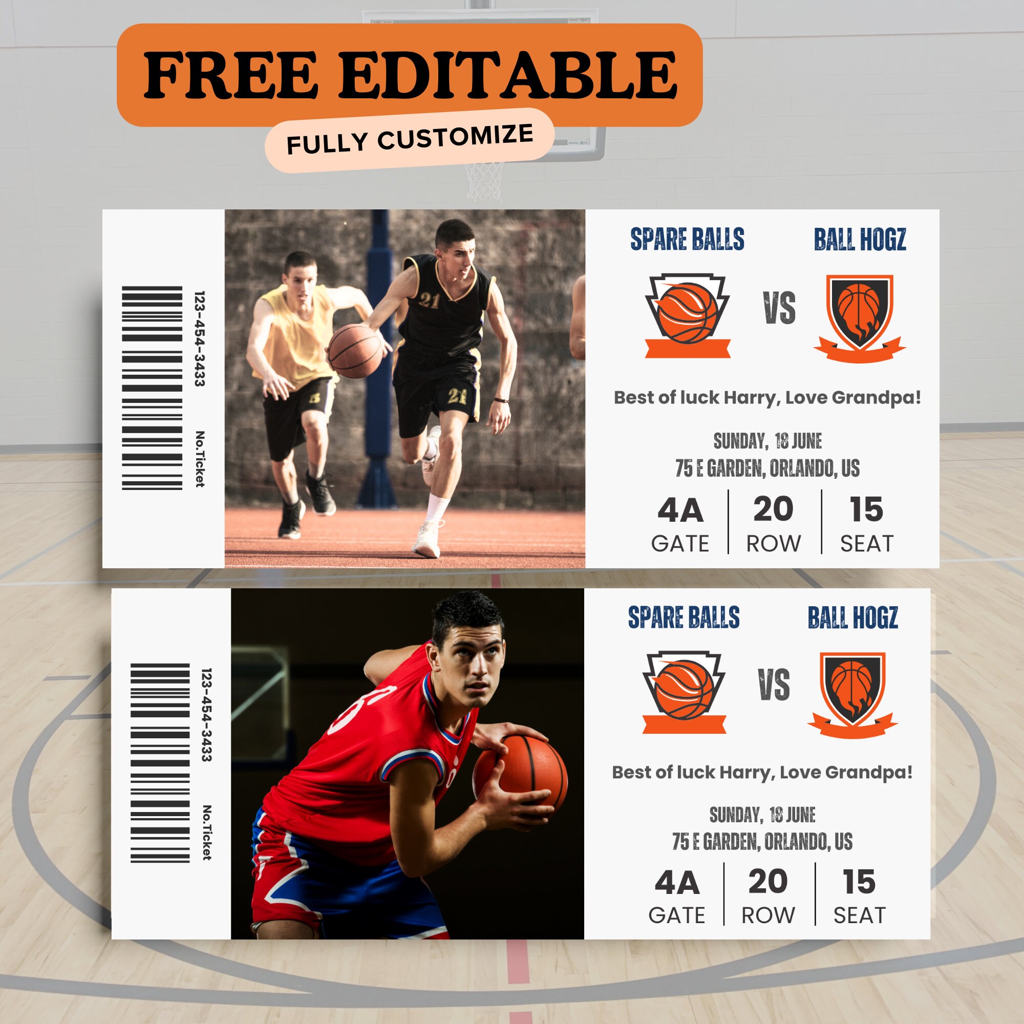 Custom Basketball Ticket Template Fake, Basketball Gift Ticket, Sports ...