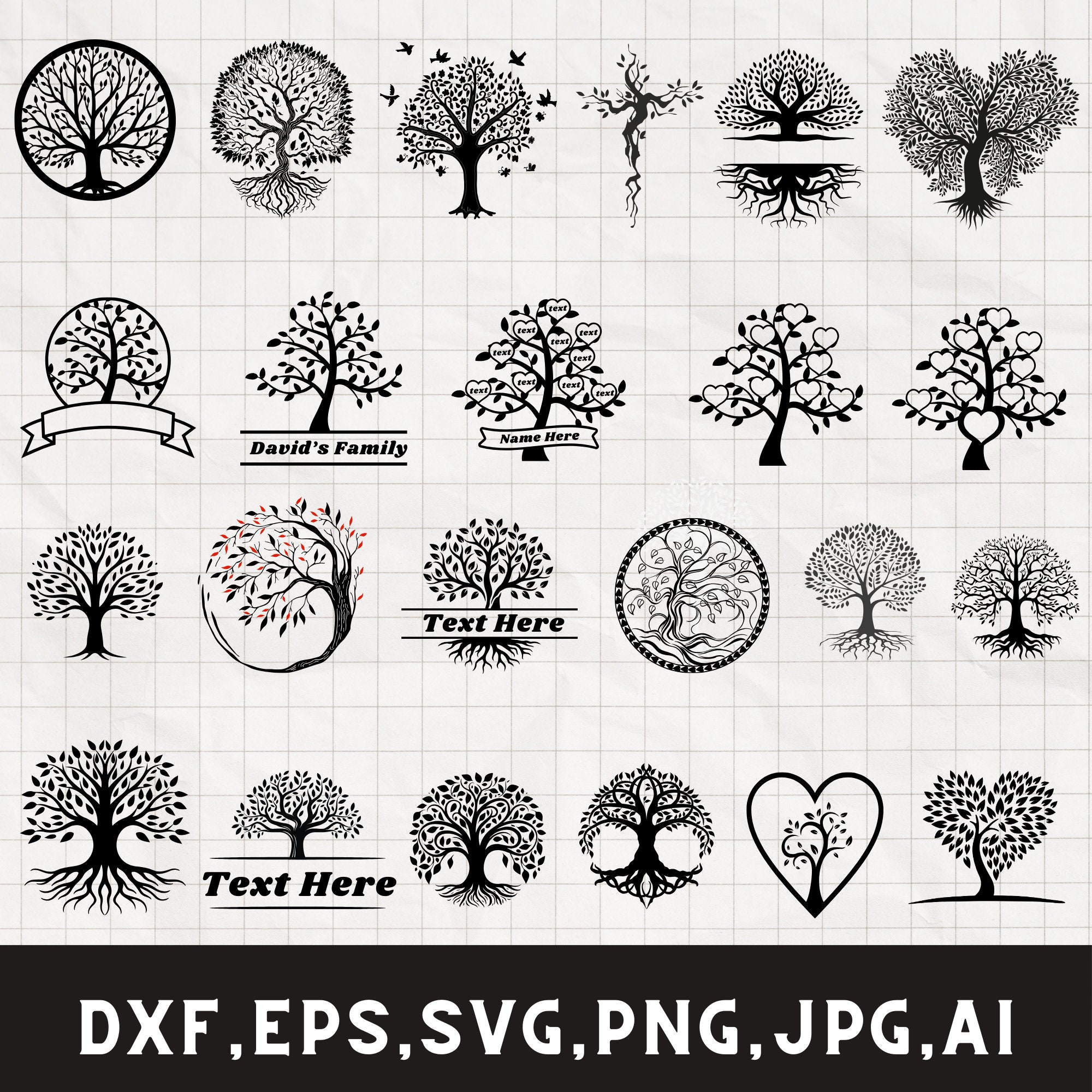 Family Tree Svg Png Bundle, Tree of Life Svg, Family Name Tree Svg ...