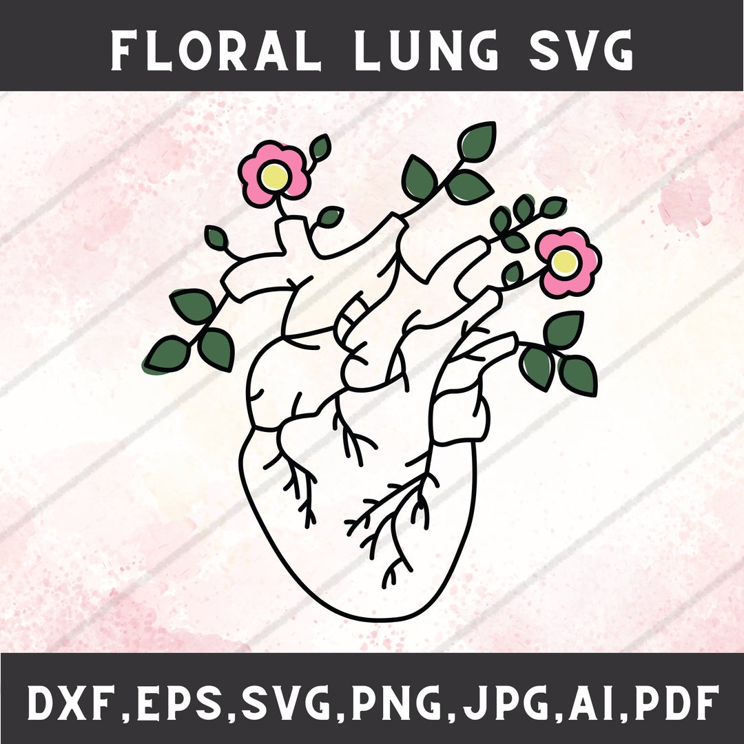 Floral Heart Svg, Flower Heart Svg, Anatomic Heart Svg, Heart Flowers ...