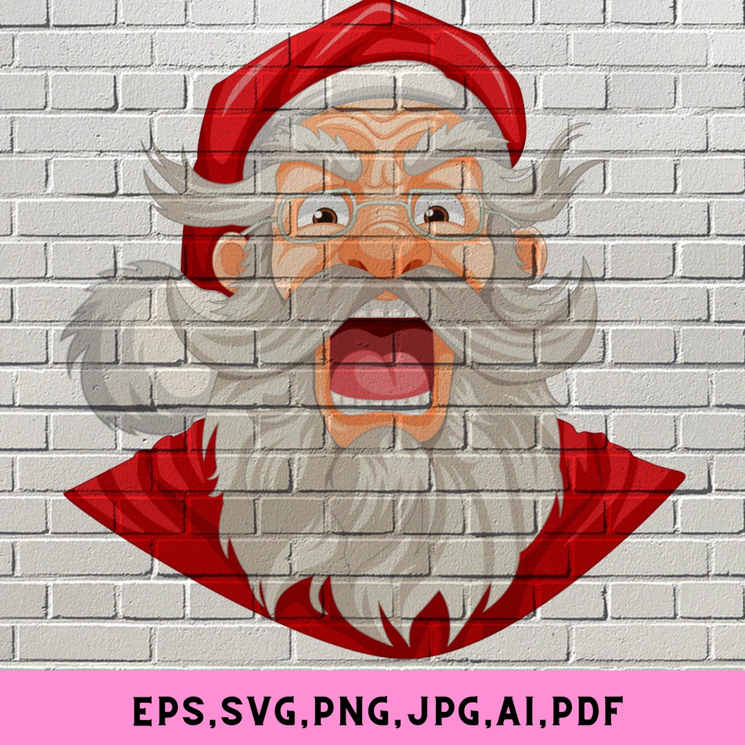 Aggressive Santa Face Svg, Santa Head Svg, Santa Moustache and Beard ...