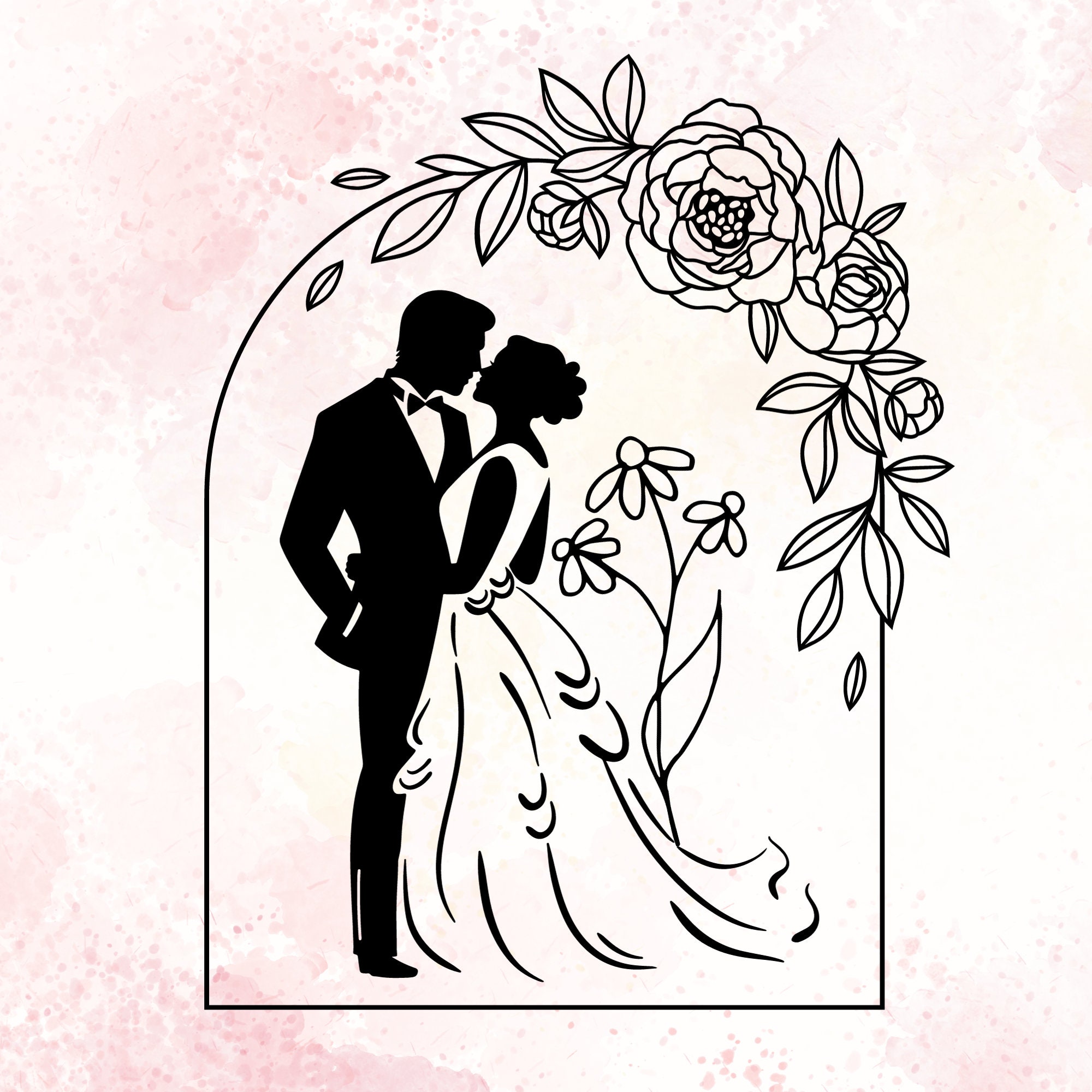 Wedding Couple Svg, Bride and Groom Svg, Wedding Couple in Floral Arch ...