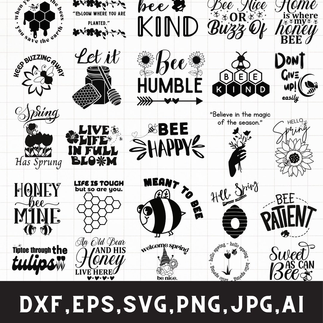 Bee SVG Bundle, Bee Kind SVG, Bee Happy SVG, Bee Trails Svg, Honey Bee ...