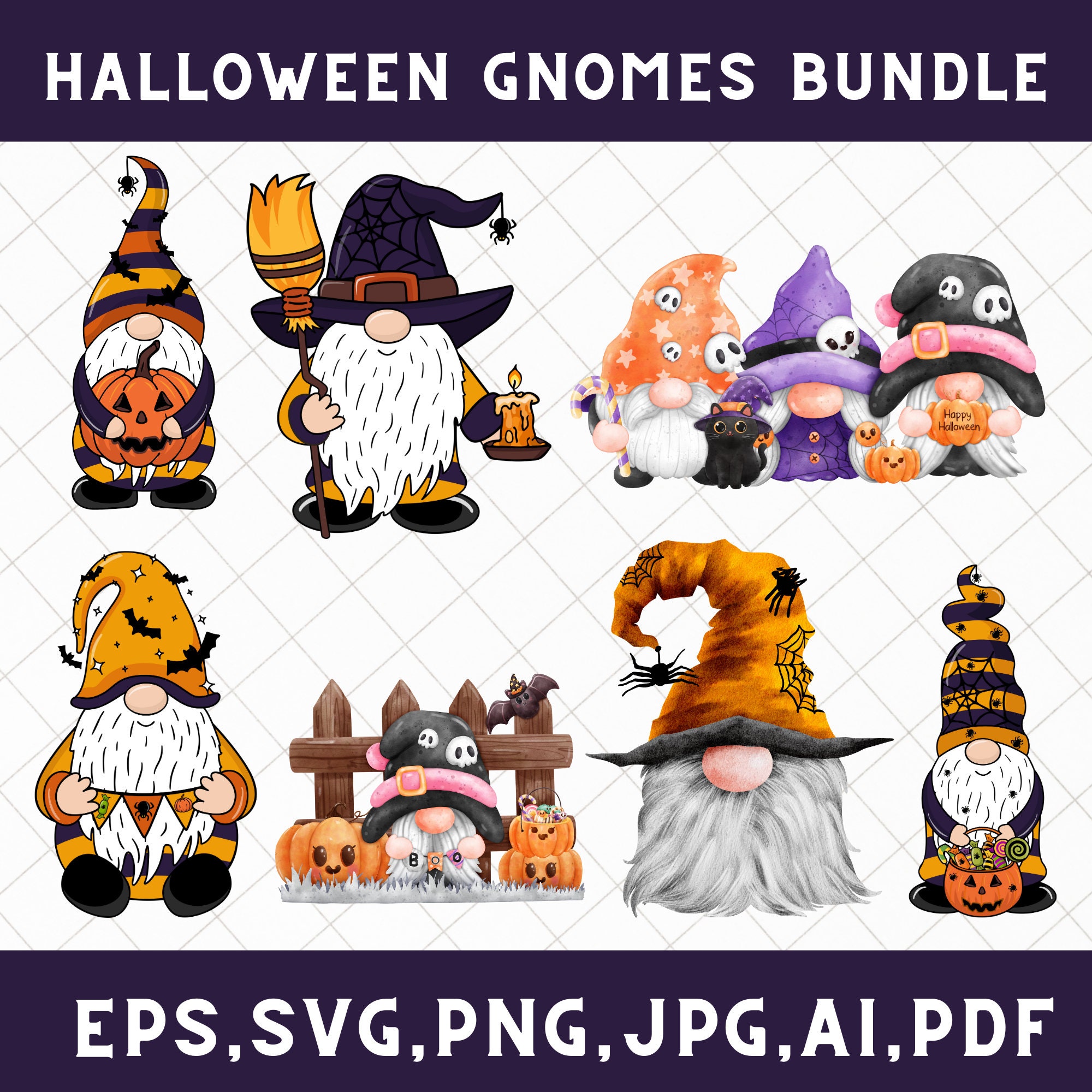 Halloween Gnome Svg Bundle, Gnome Halloween Clipart, Gnome Halloween ...