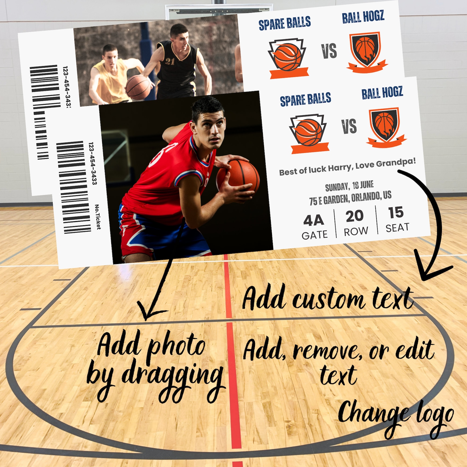 Custom Basketball Ticket Template Fake, Basketball Gift Ticket, Sports ...
